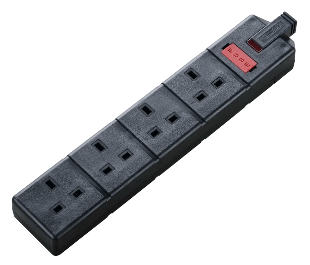 PERMAPLUG 13a 230V 4 gang black trailing socket (230 Volt, 2P+E Pin ...