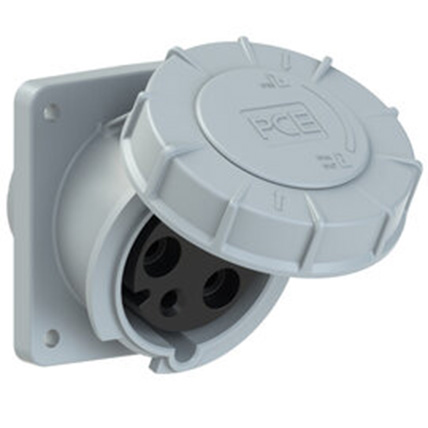 PCE 63A Emergency Panel Mount Angled Socket (>50 Volt, 2P+E Pin ...