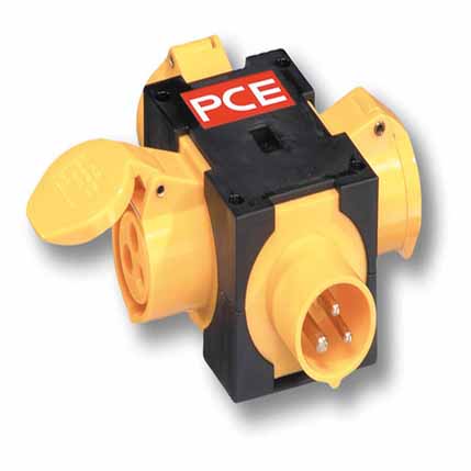 PCE 32a 110v 3 Way Adaptor (110 Volt, 2P+E Pin Configuration) 9437560 ...